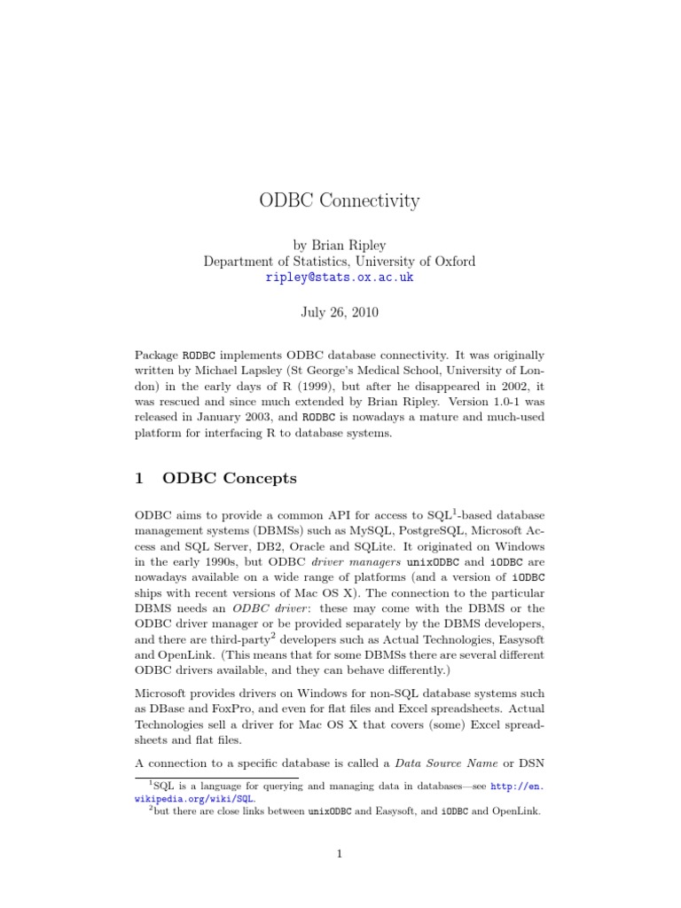 RODBC | PDF | Sql | Databases