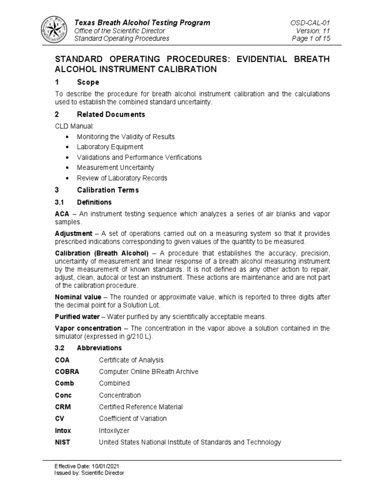 Standard Operating Procedures: Evidential Breath Alcohol Instrument ...