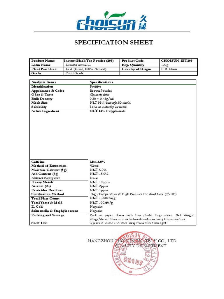 Specification Sheet: Analysis Items Specifications | PDF