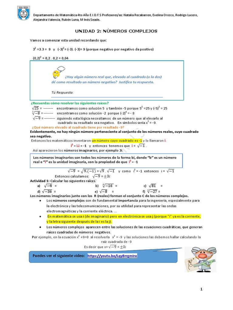 Números complejos: representaciones y operaciones básicas | PDF | Número complejo | División ...