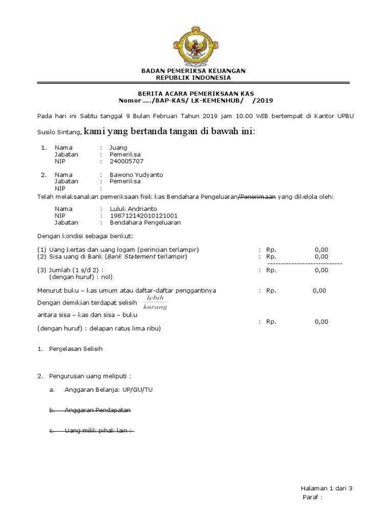 BA Pemeriksaan Kas Contoh | PDF
