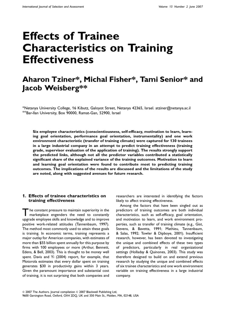 Effects of Trainee Characteristics in Training Effectiveness | PDF ...