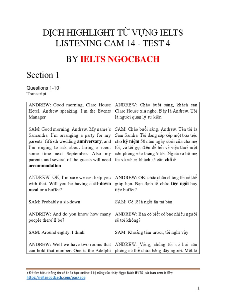 Listening Cam 14 Test 4 | PDF