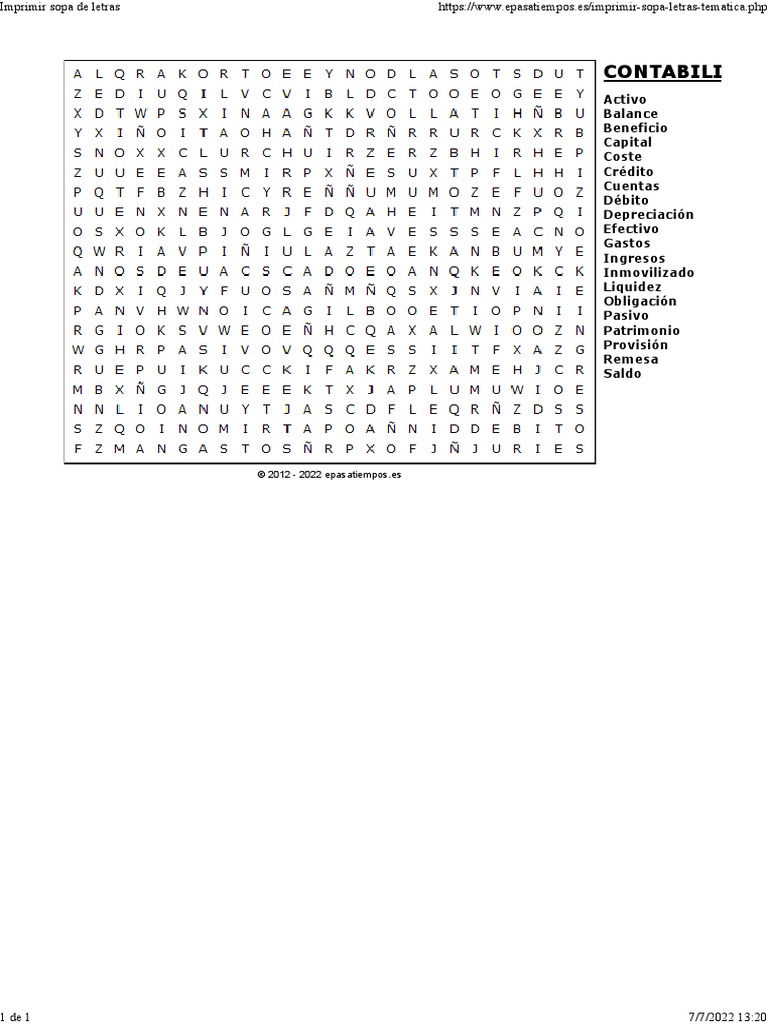 Imprimir Sopa de Letras - CONTABILIDAD | PDF