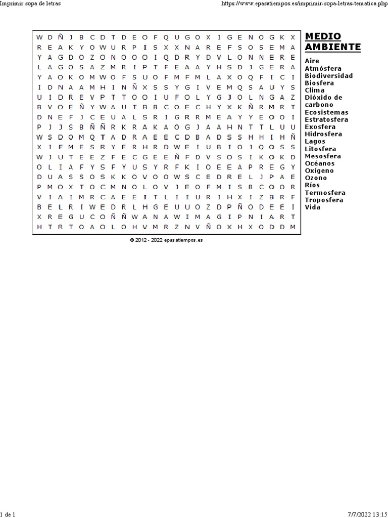 Imprimir Sopa de Letras - MEDIO AMBIENTE | PDF | Atmósfera de tierra ...
