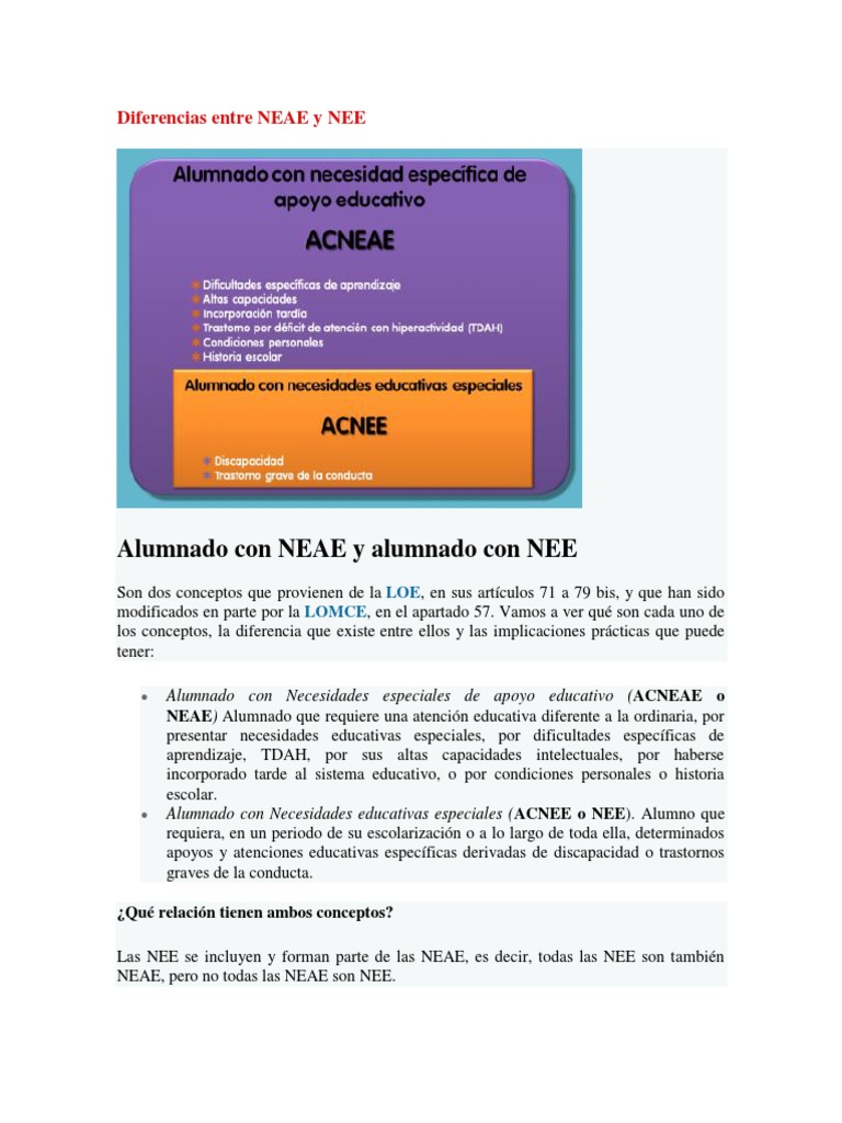 Diferencias Entre NEAE y | PDF | Ciencia cognitiva | Cognición