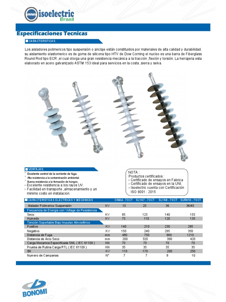 Aisladores Suspension Polimerico Isoelectric 2020 | PDF | Aislador (Electricidad) | Materiales