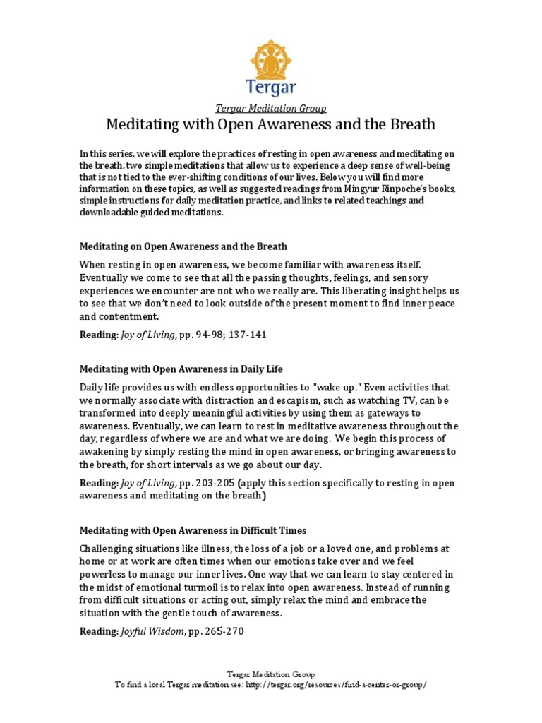 Meditating With Open Awareness and The Breath: Tergar Meditation Group ...