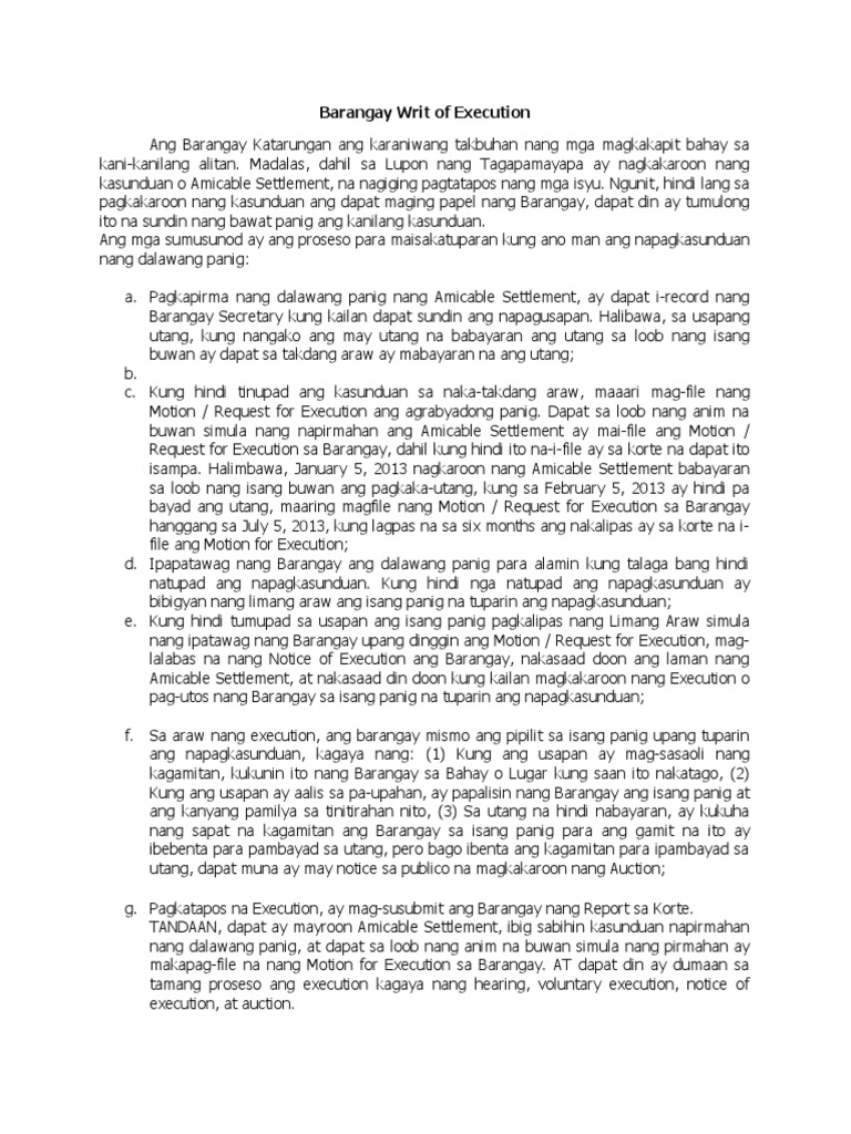 Barangay Writ of Execution | PDF