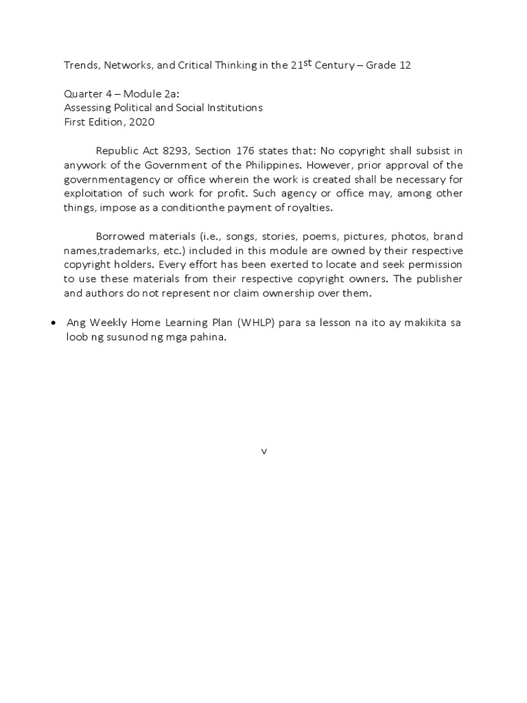 TNCT - Q4 - Module2a - Assessing Political and Social Institutions Edited | PDF | Institution ...