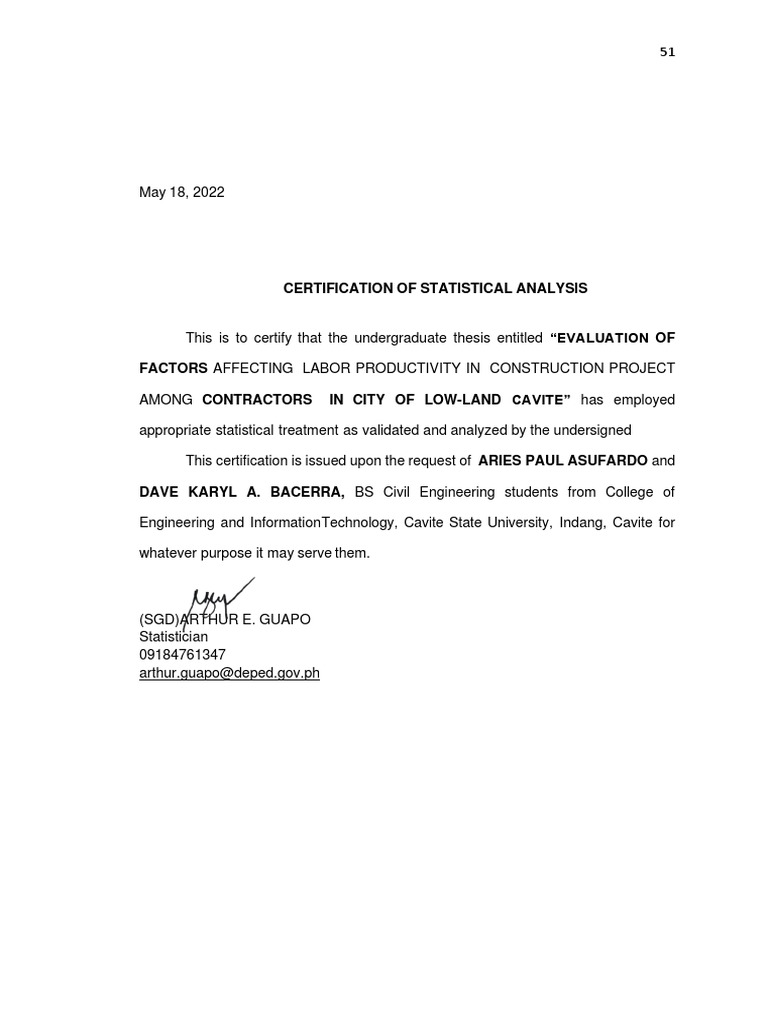 Statistical Analysis Certification for Thesis | PDF