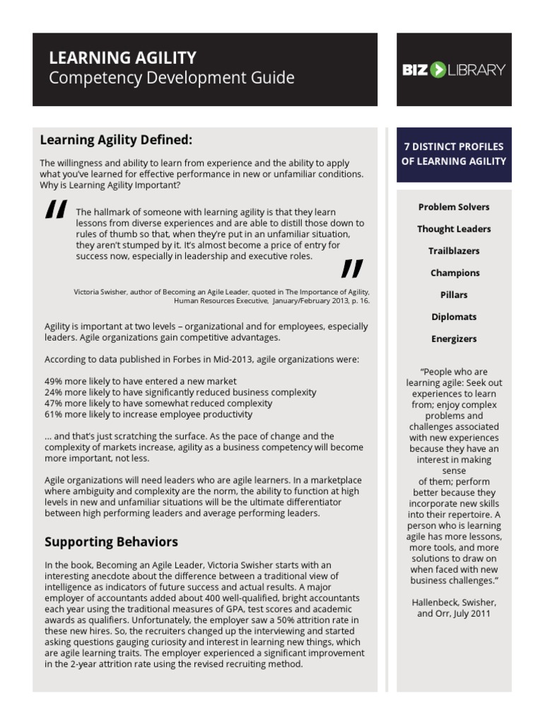 Competency Development Guide: Learning Agility | PDF | Learning ...