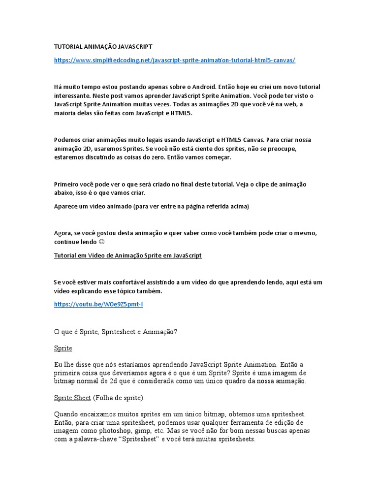 Tutorial Animação Javascript | PDF | Script Java | Animação