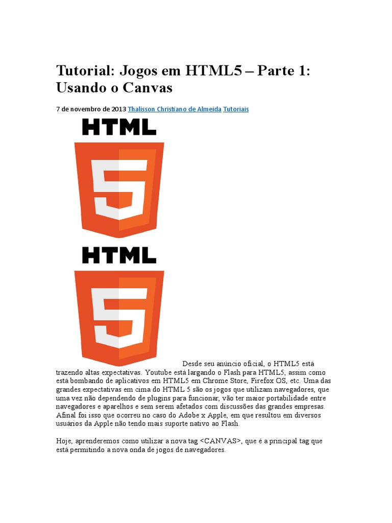 TUTORIAL GAMES - Usando o Canvas - Aula 01 | PDF | Círculo | Html5