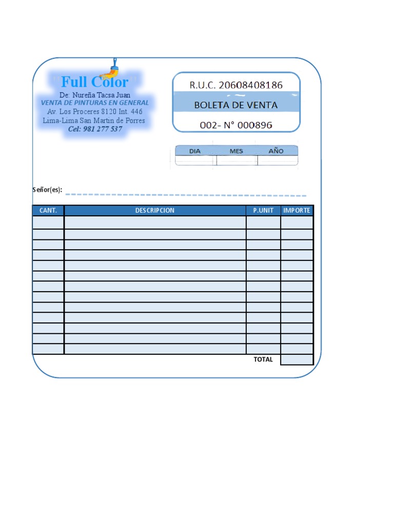 Formato de Boleta de Venta FULL COLOR | PDF