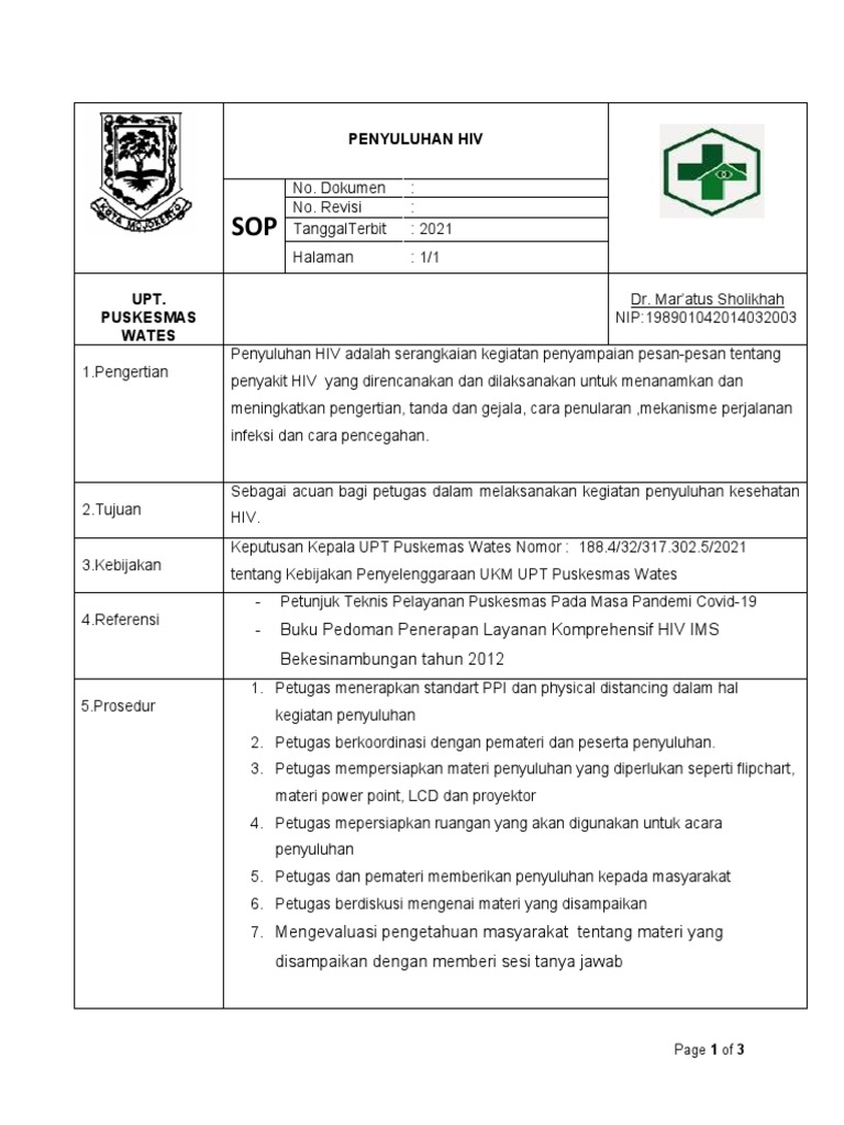 Sop Penyuluhan Hiv 2021 | PDF