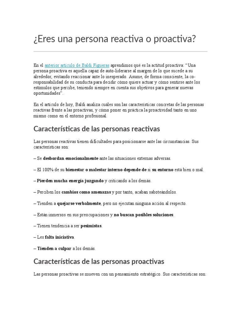 Eres Una Persona Reactiva O Proactiva Pdf Pensamiento Cognición