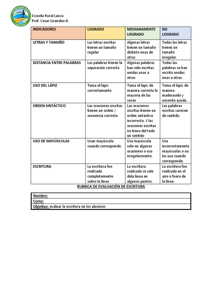 Evaluación de Escritura Escolar | PDF | Lingüística | Comunicación humana