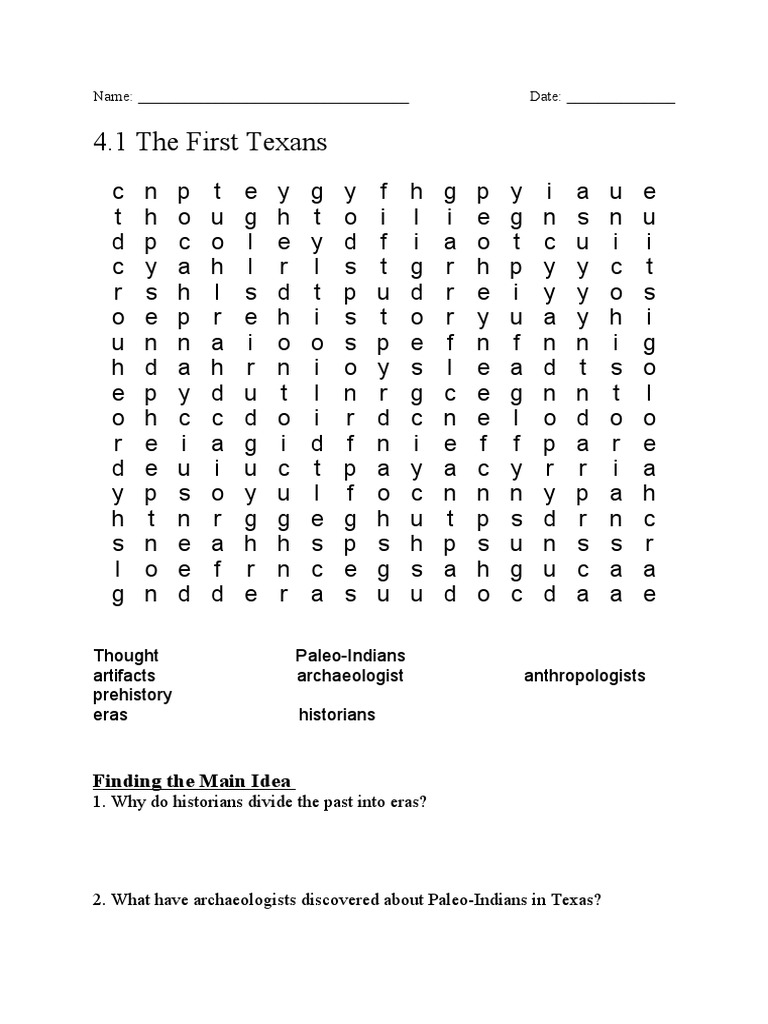 4.1 The First Texans - Word Search | PDF