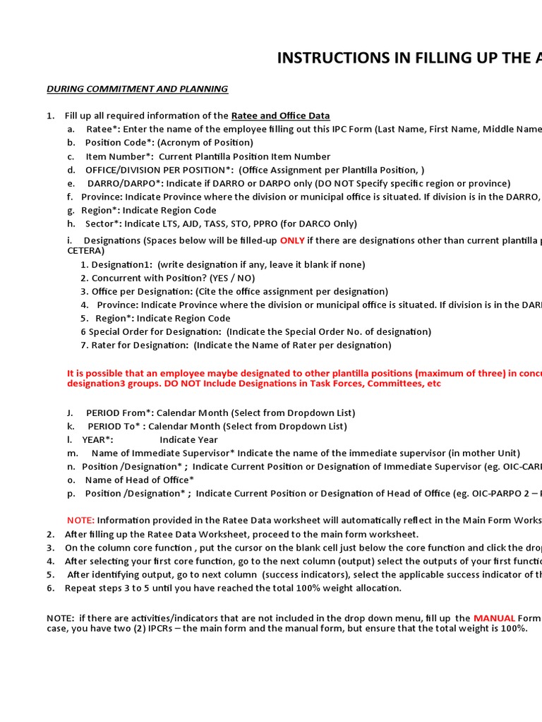 Instructions in Filling Up The Automated Ipcr Form: During Commitment ...
