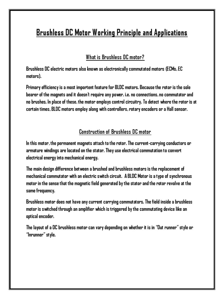 Brushless DC Motor Working Principle and Applications | PDF | Electric ...