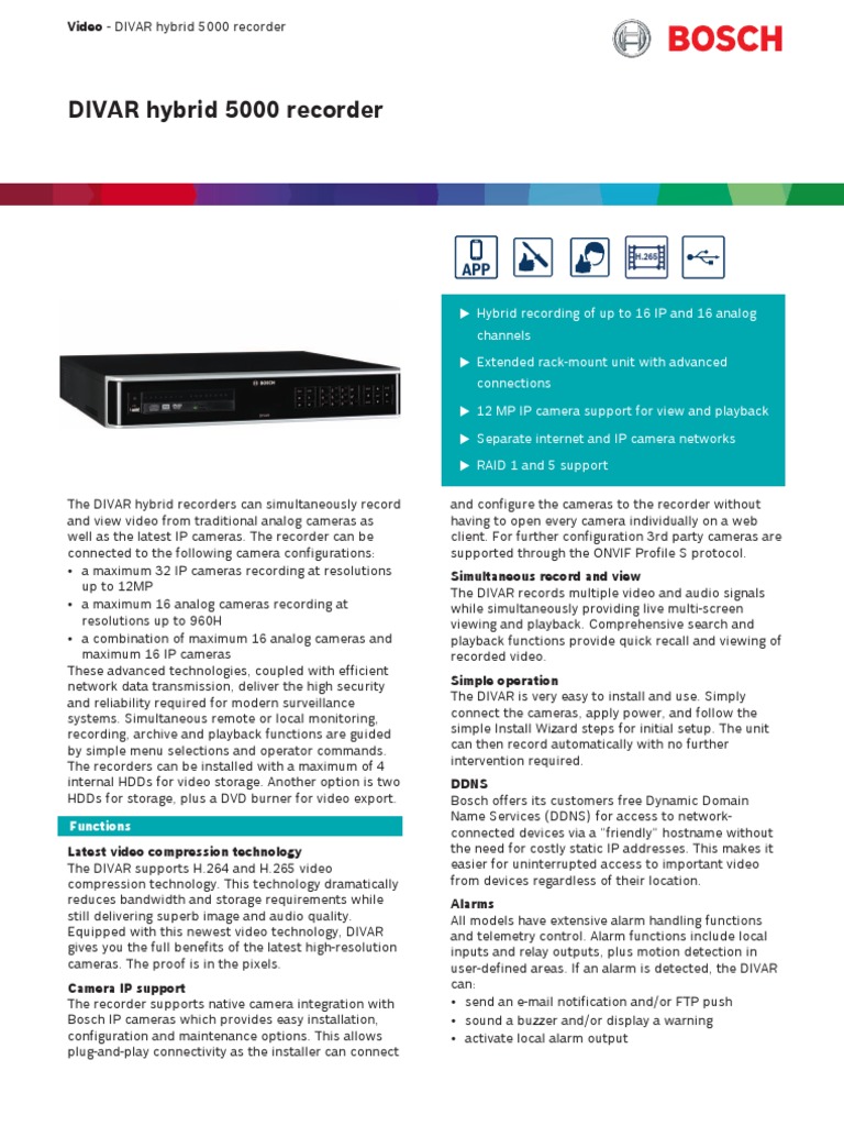 DIVAR Hybrid 5000 Data Sheet enUS 27833115147 | PDF | Video | Computer Network