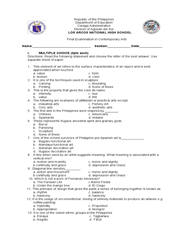 Test Questionnaires in Contemporary | PDF | Aesthetics | The Arts