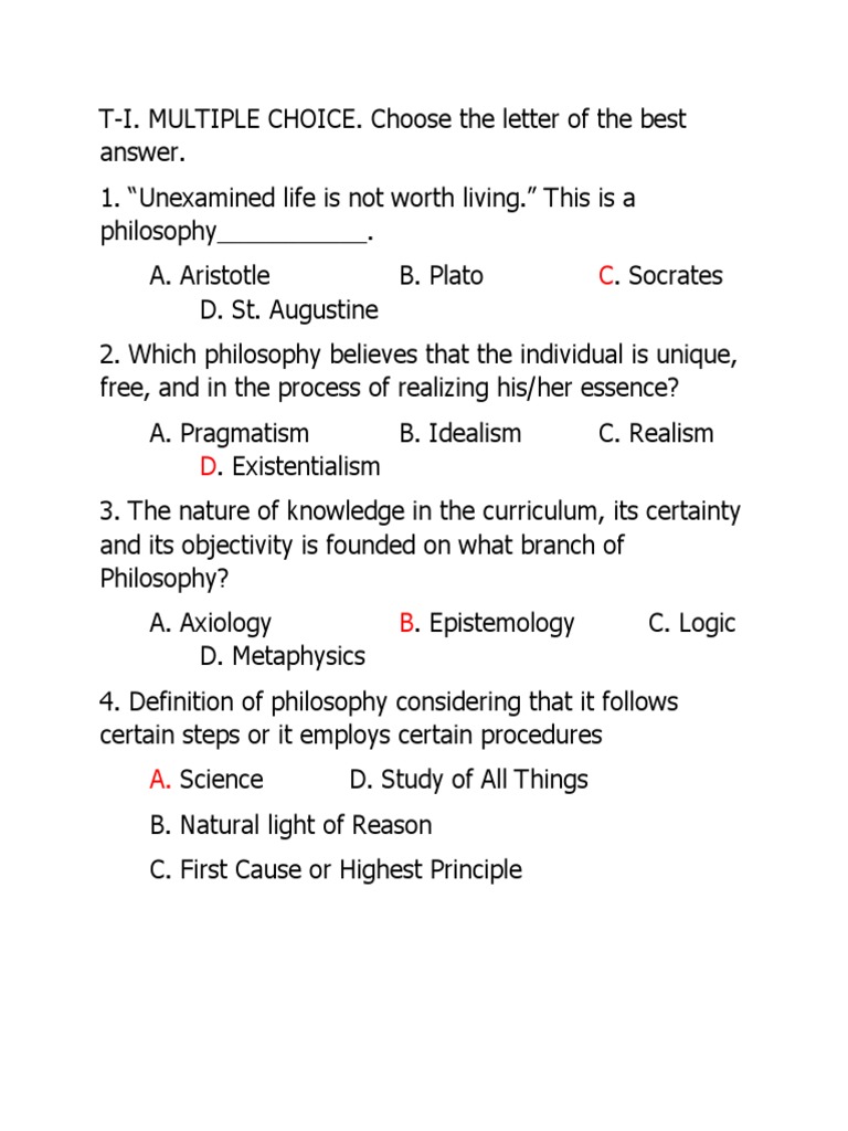 Philosophy Quiz | PDF | Epistemology | Reality