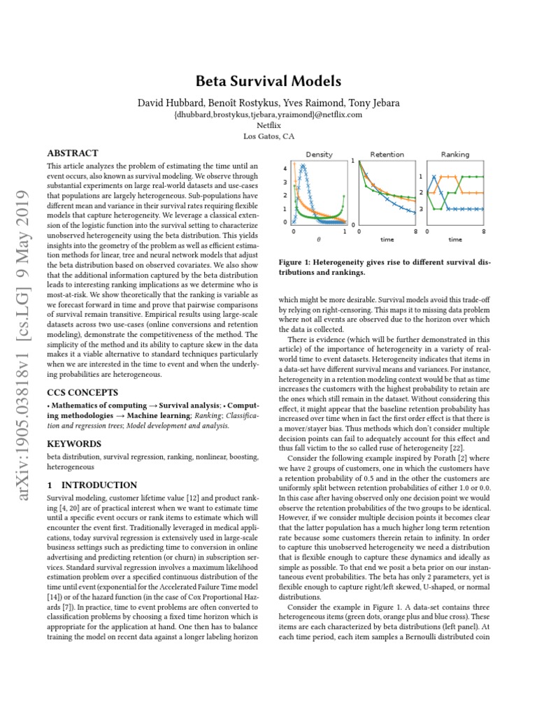 Beta Survival Models: David Hubbard, Benoît Rostykus, Yves Raimond ...