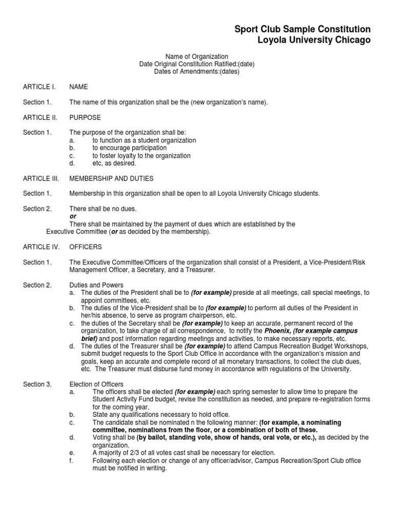 Sports Club Sample Constitution | PDF | Harassment | Discrimination
