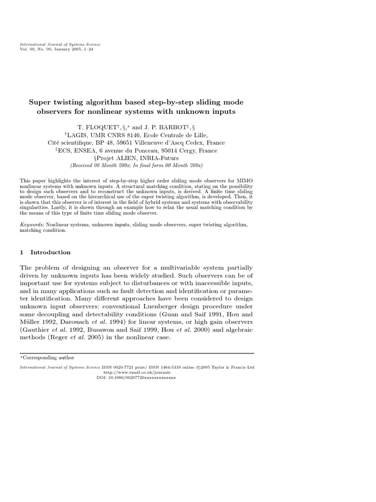 Super Twisting Algorithm Based Step By S Pdf Control Theory Computer Science