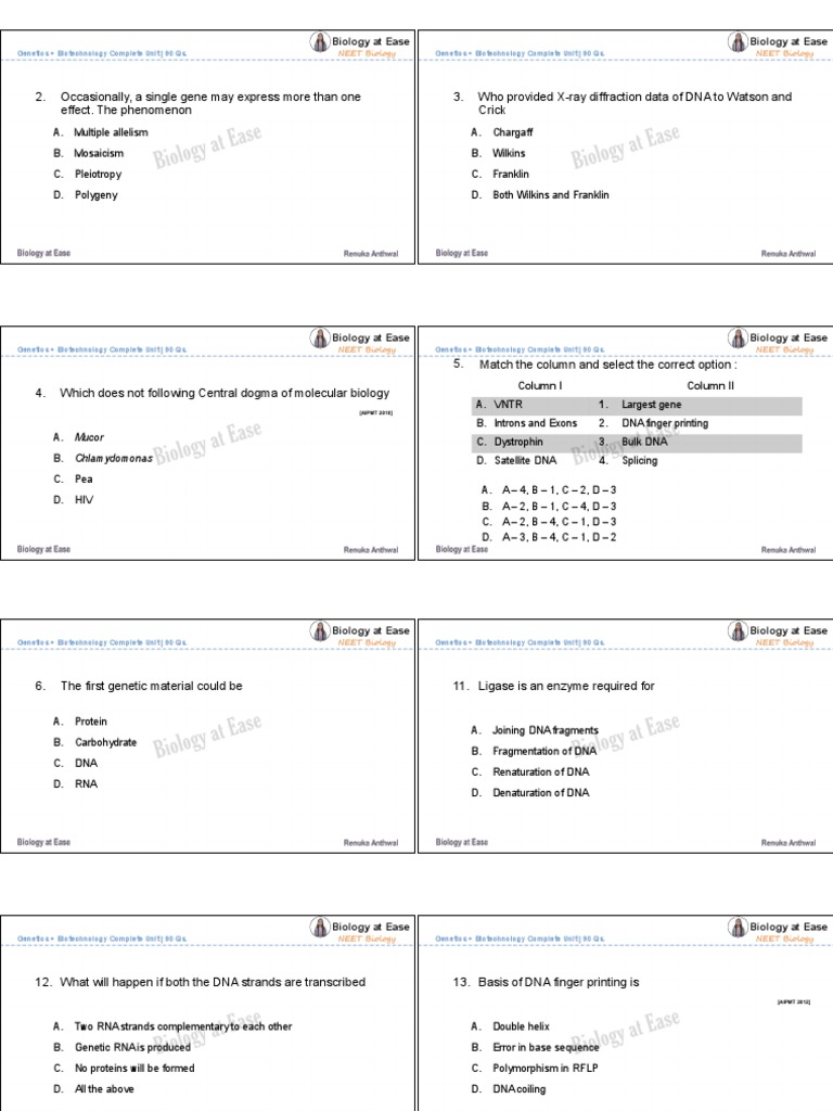 Genetics Questions Exam NEET Biology | PDF | Dna | Genetics