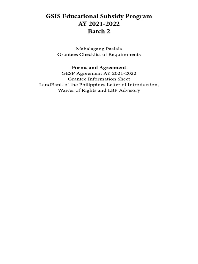 GSIS Subsidy Program Requirements | PDF