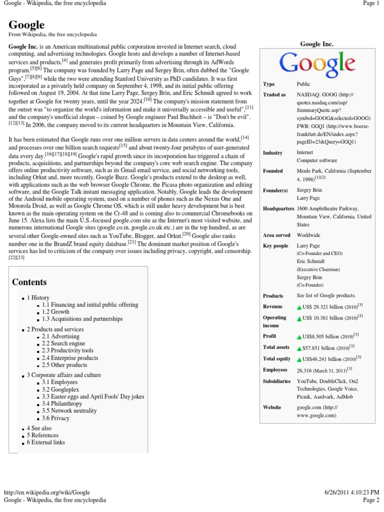 Google - Wikipedia, The Free Encyclopedia | Google | Gmail