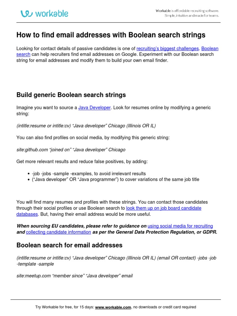 How To Find Email Addresses With Boolean Search Strings | PDF | Résumé ...