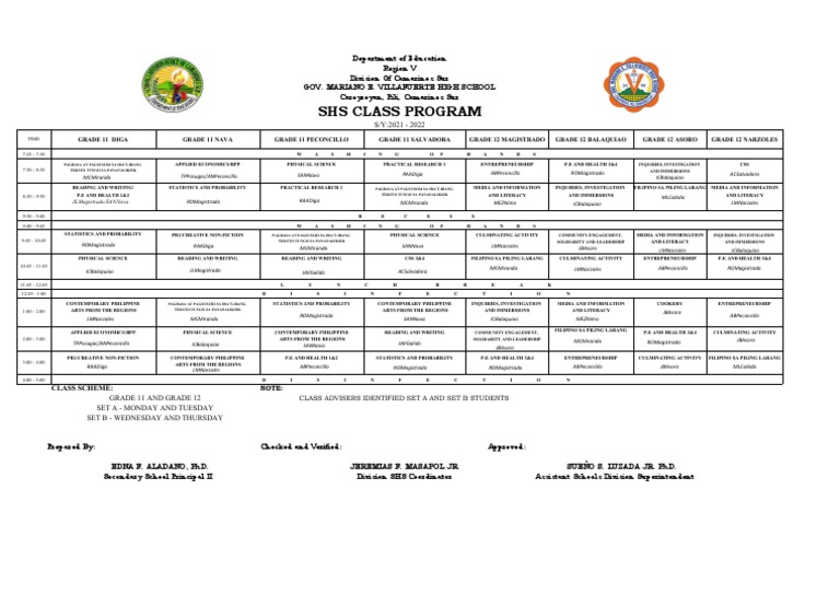 Shs Class Program: Gov. Mariano E. Villafuerte High School | PDF ...