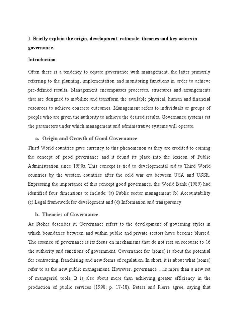 Understanding Governance: Theories, Origins, Development, Key Concepts ...