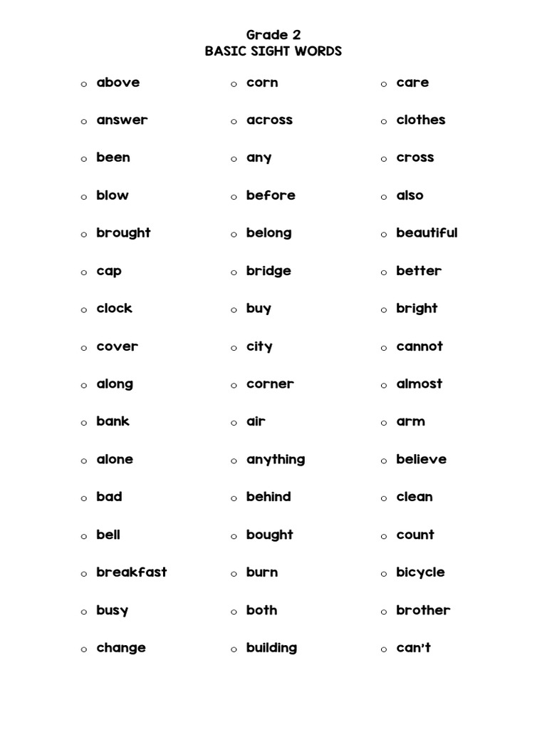 Basic Sight Words (Grade 2) | PDF