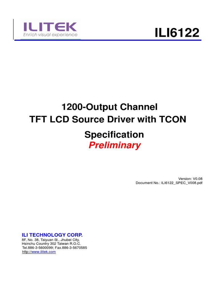 1200-Output Channel TFT LCD Source Driver With TCON Specification | PDF ...