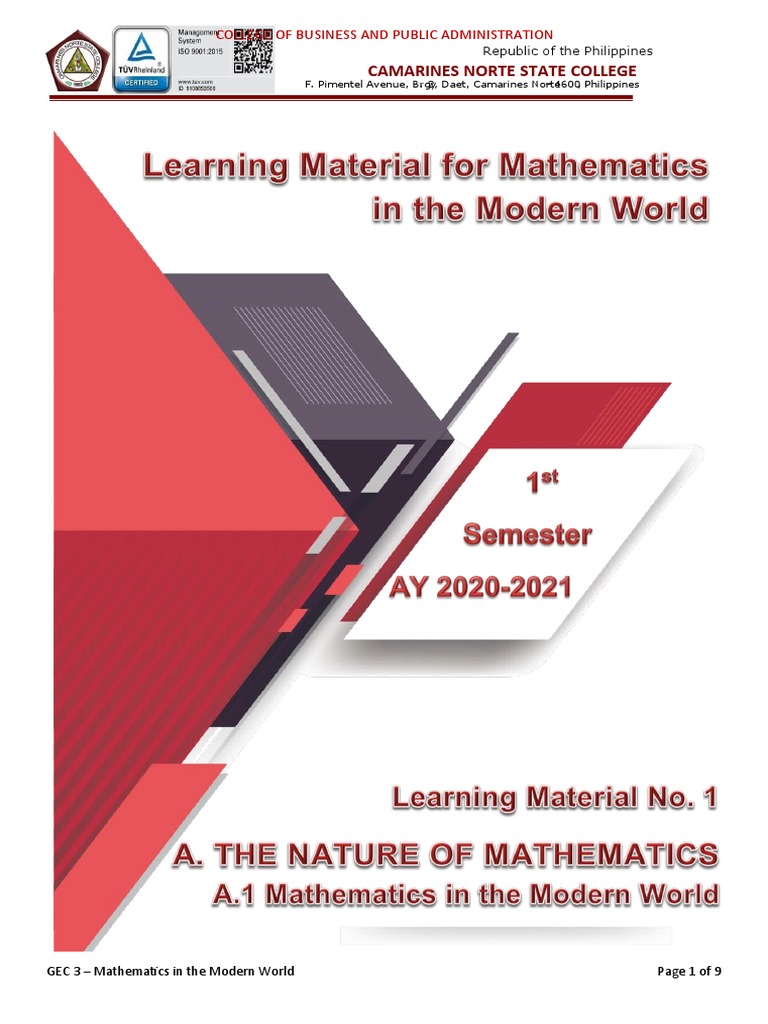 Mathematics in the Modern World Module 1 | PDF | Mathematics