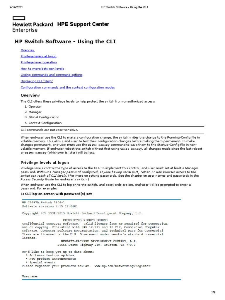 HP Switch CLI Privilege Levels Guide | PDF | Command Line Interface | Information Technology ...