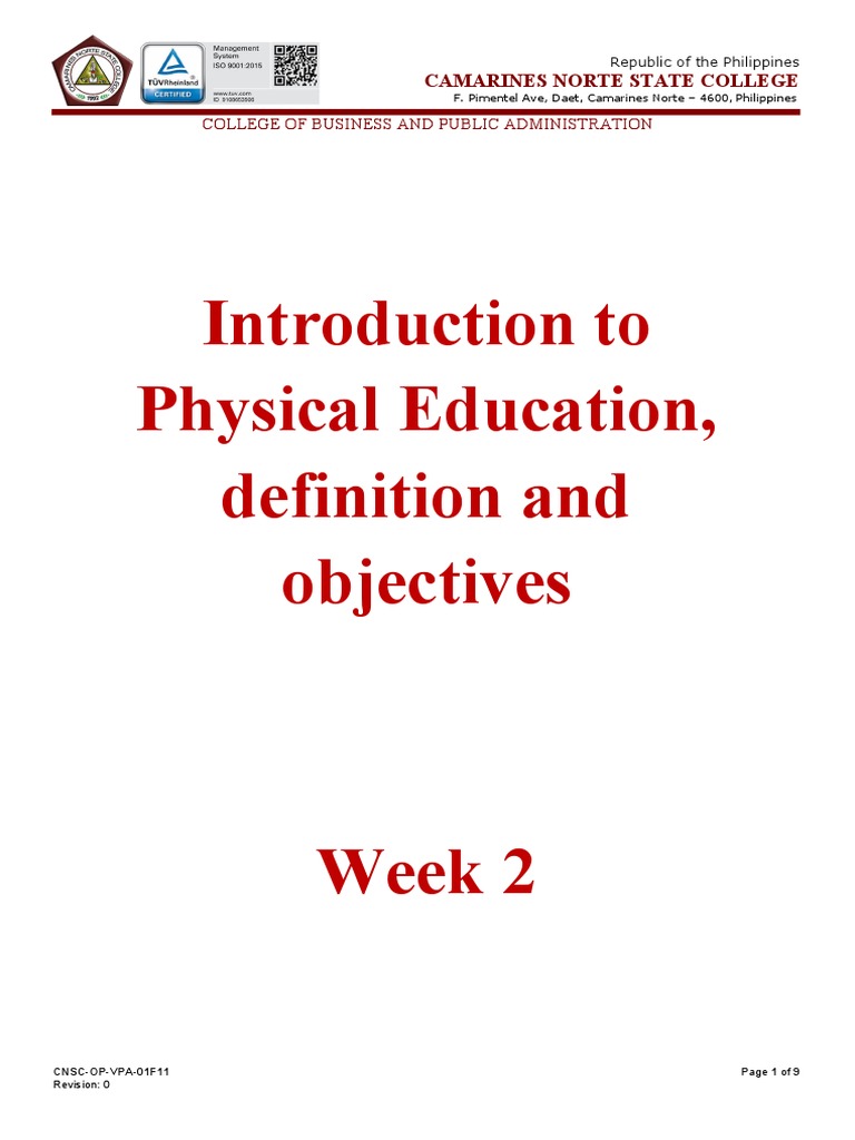 Introduction To Physical Education, Definition and Objectives | PDF ...