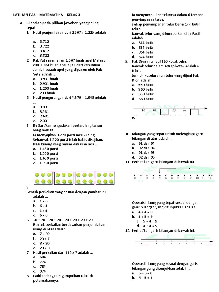 LATIHAN PAS - MTK Kelas 3 | PDF