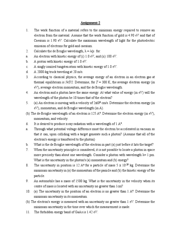Assignment 2 | PDF | Electron | Electronvolt