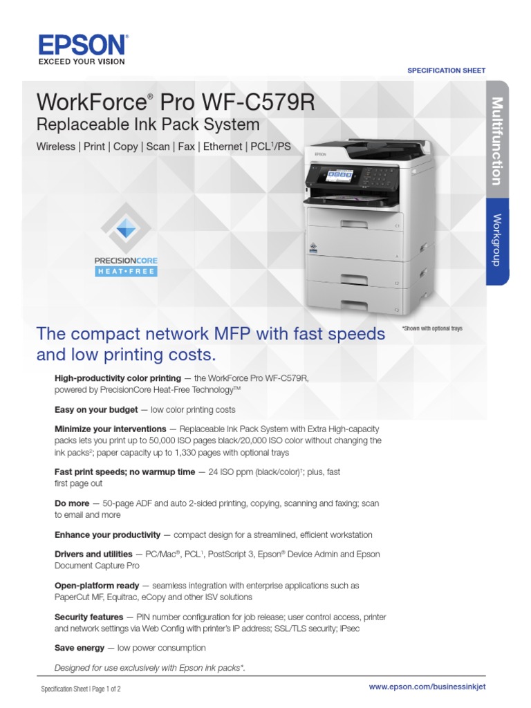 Workforce Pro Wf-C579R: Replaceable Ink Pack System | PDF | Image Scanner | Printer (Computing)