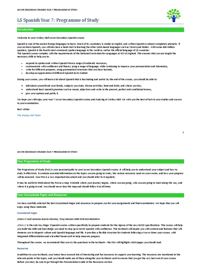 LS Spanish Year 7 POS-1 | PDF | Spanish Language | English Language