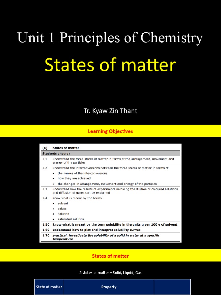 Unit 1 Principles of Chemistry | PDF | Solubility | Phase (Matter)