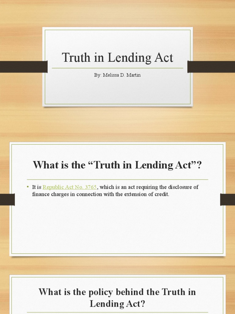 PPT - Truth in Lending Act | PDF | Finance & Money Management | Credit
