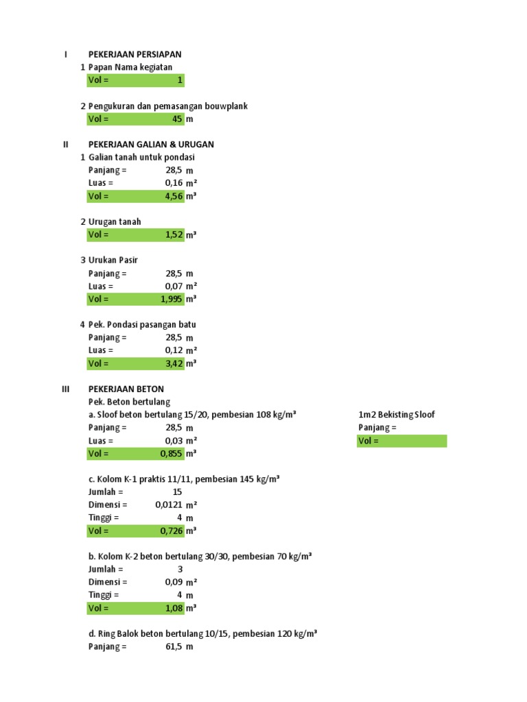 Perhitungan Volume RAB | PDF