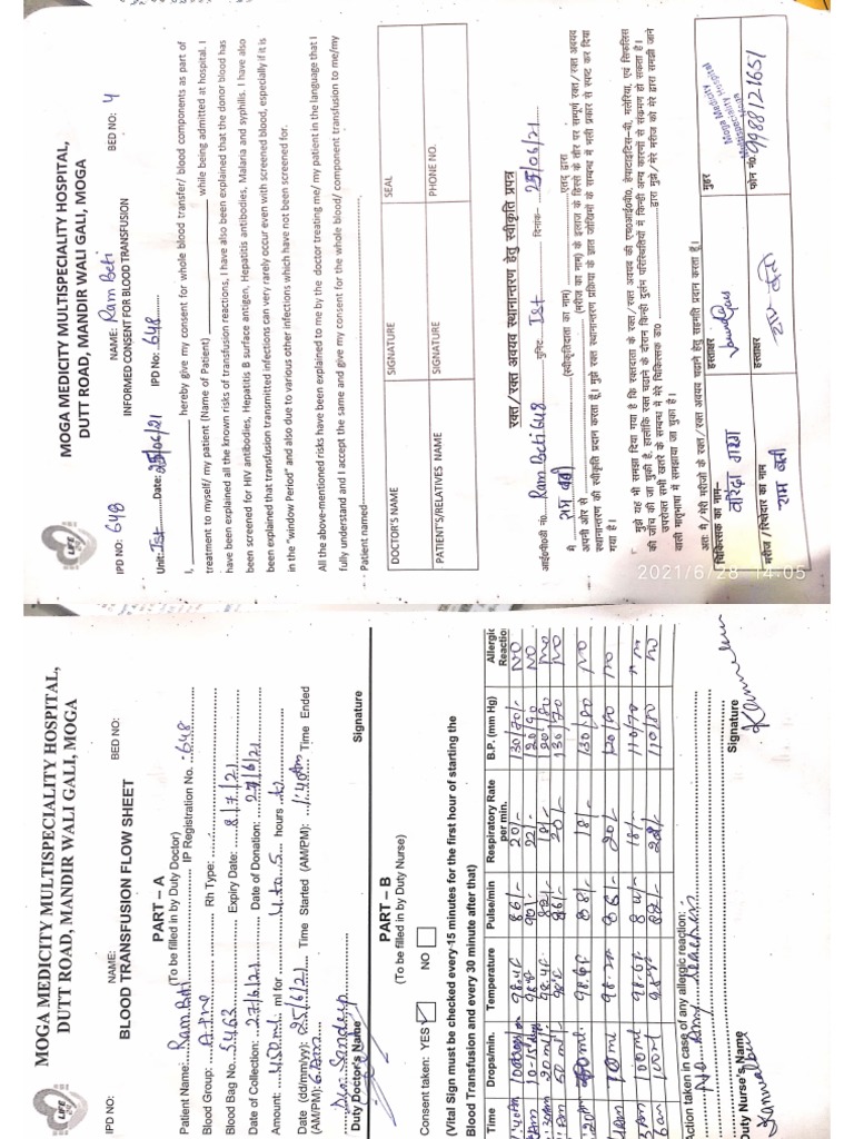 Blood Transfusion Consent and Monitoring Sheet 2 | PDF
